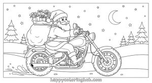 B&w coloring page – santa sitting on motorcycle – Happy Coloring Hub ...
