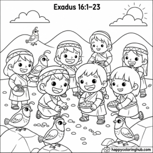 Exodus 16 1-23 manna and quail free coloring page – Happy Coloring Hub ...