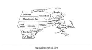 Free coloring pages of the 13 colonies – Happy Coloring Hub – Free ...