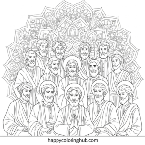 Jesus and his 12 disciples coloring page – Happy Coloring Hub – Free ...