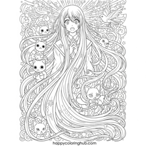 Long hair anime girl coloring pages – Happy Coloring Hub – Free ...