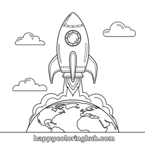 Bold and easy rocket ship outline – Happy Coloring Hub – Free Printable ...