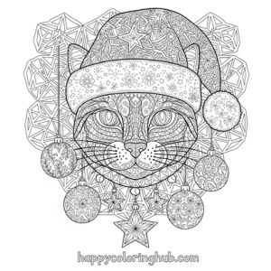 Christmas cat coloring page – Happy Coloring Hub – Free Printable ...