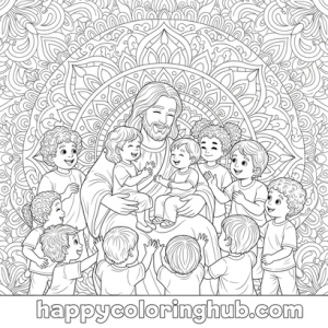 Coloring page jesus loves the little children – Happy Coloring Hub ...
