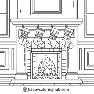 Cozy fireplace scene simple coloring sheet – Happy Coloring Hub – Free ...