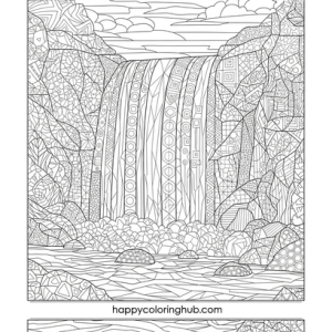 Easy waterfall scene simple coloring sheet – Happy Coloring Hub – Free ...