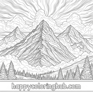 Free printable simple mountain scenery coloring page – Happy Coloring ...