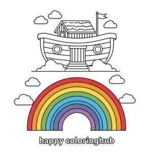 Free rainbow over noah s ark coloring pages for children – Happy ...