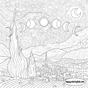 Simple starry night sky coloring sheet – Happy Coloring Hub – Free ...