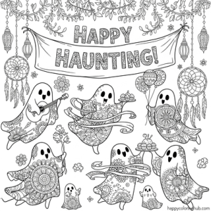 Complex boho ghosts coloring page – Happy Coloring Hub – Free Printable ...