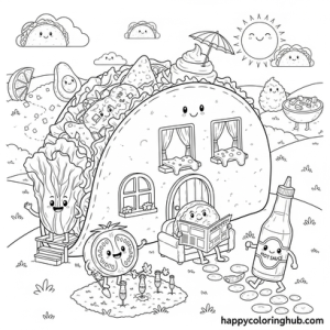 Reverse tacos coloring page for seniors – Happy Coloring Hub – Free ...