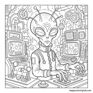 Scary vintage aliens coloring page – Happy Coloring Hub – Free ...