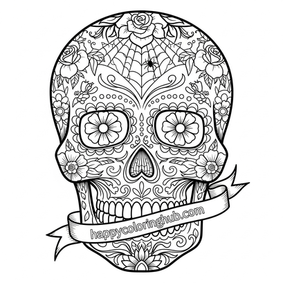 Victorian sugar skulls coloring page for seniors – Happy Coloring Hub ...